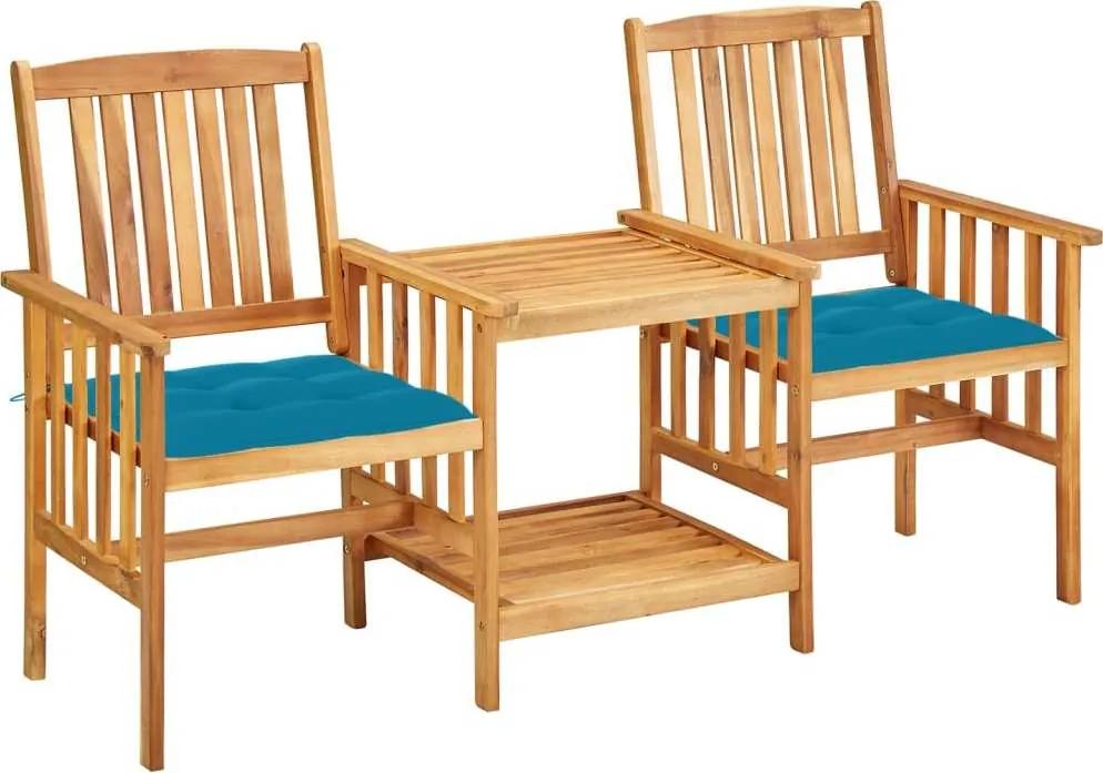 vidaXL Zahradní židle s čajovým stolkem a poduškami masivní akácie [3061294] Barva: Šedá