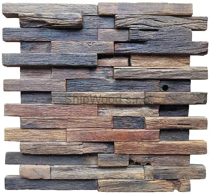 Dřevěná lodní mozaika  - obkladový panel 300 x 300 x 10 - 20 mm (0,09 m²)