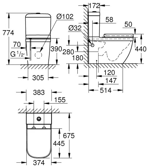 GROHE 39462000 - WC komplet EURO CERAMIC 67,5 x 37,4 x 77,4 cm keramika/bílá