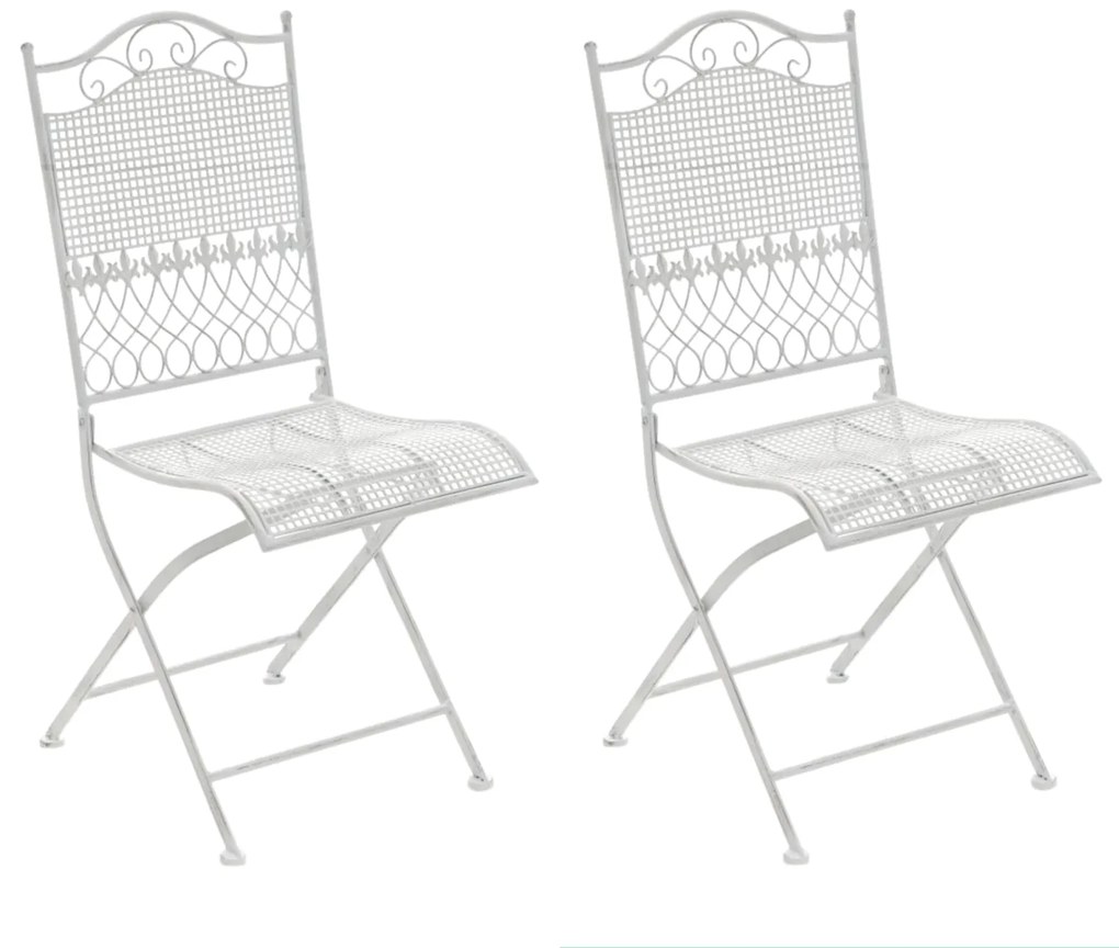 Kovová skladací židle Kiran (SET 2 ks) - Bílá antik