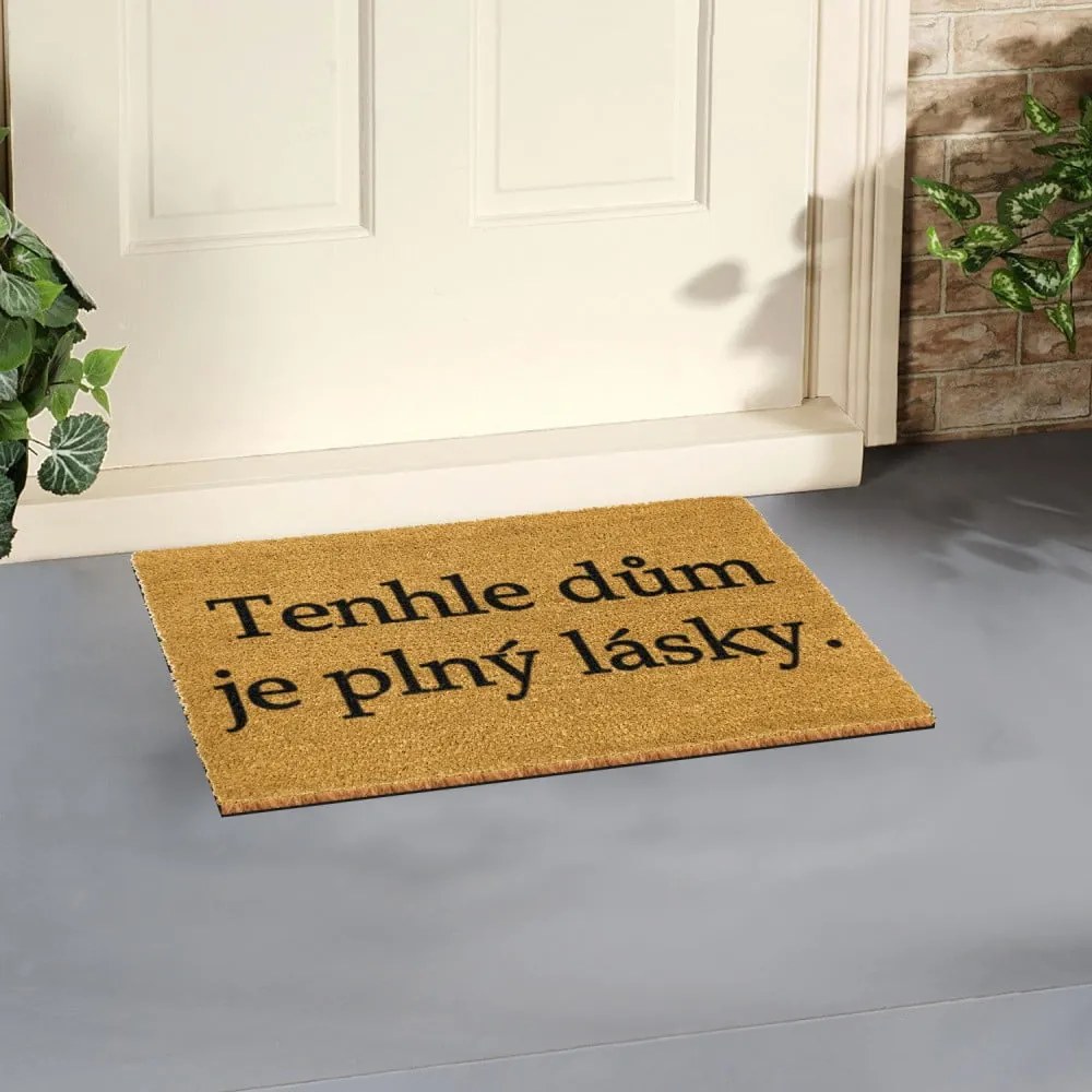 Rohožka z přírodního kokosového vlákna Artsy Doormats Láskyplný domov, 40 x 60 cm