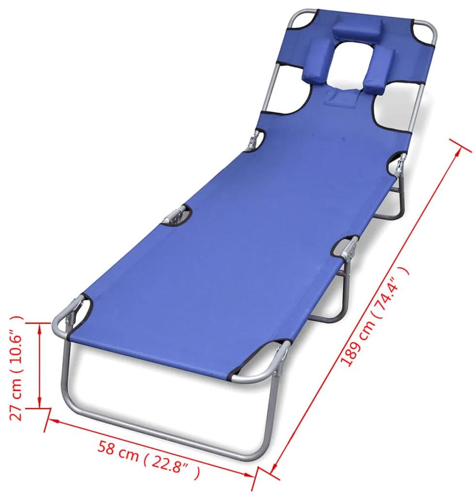 Skládací opalovací lehátko s podhlavníkem práškovaná ocel modré - Default Title
