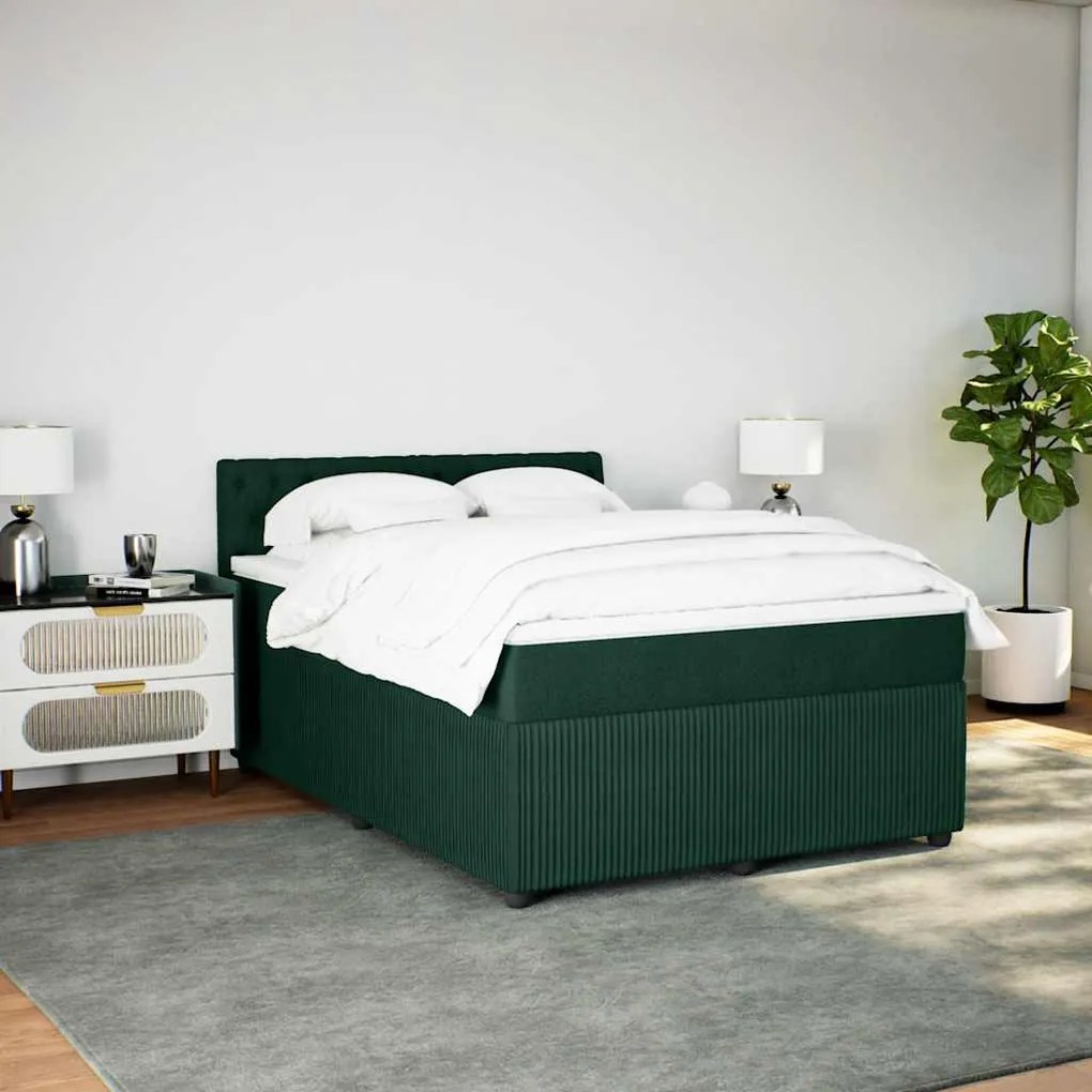 Box spring postel s matrací tmavě zelená 140x200 cm samet 3287767