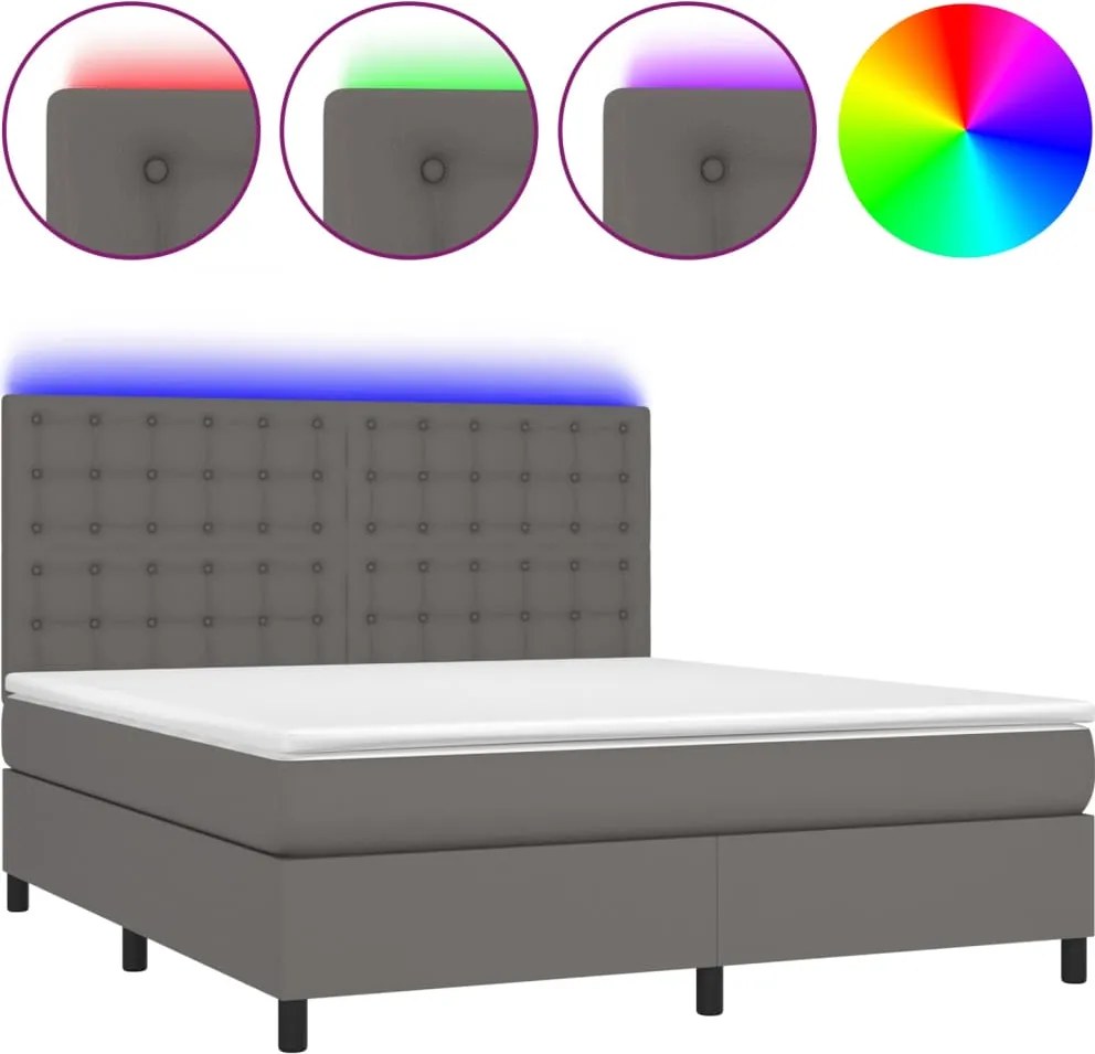 Box spring postel s matrací a LED šedá 160x200 cm umělá kůže 3135955