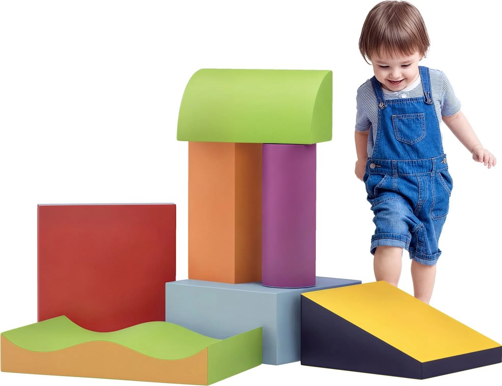 HOMCOM 7dílná Sada Měkkých Stavitelských Bloků pro Děti - Hračky pro Hraní a Šplhání, Měkké Obrovské Stavitelé Sady pro Batolata a Miminka - Multikolo