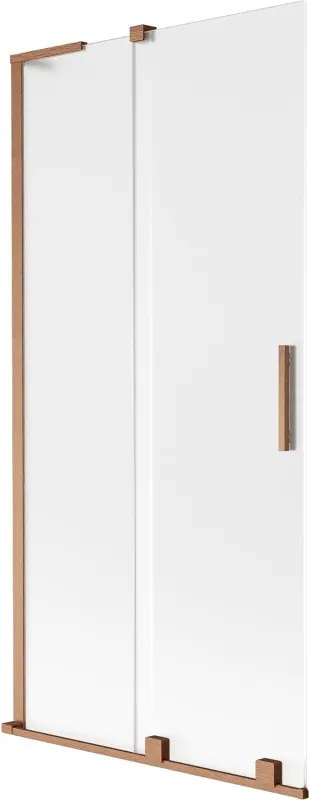 Mexen Velar L, 2-křídlová posuvná vanová zástěna 90 x 150 cm, 8mm sklo námraza, měděná matná, 896-090-003-31-65