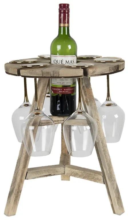 Dřevěný antik odkládací stolek / držák na sklenice a víno - Ø 33*40 cm