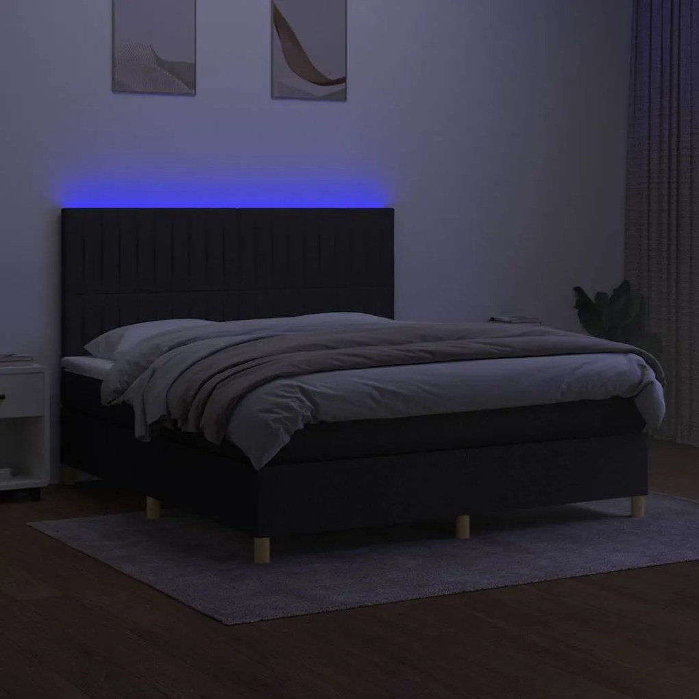 Box spring postel s matrací a LED černá 160x200 cm textil 3135607