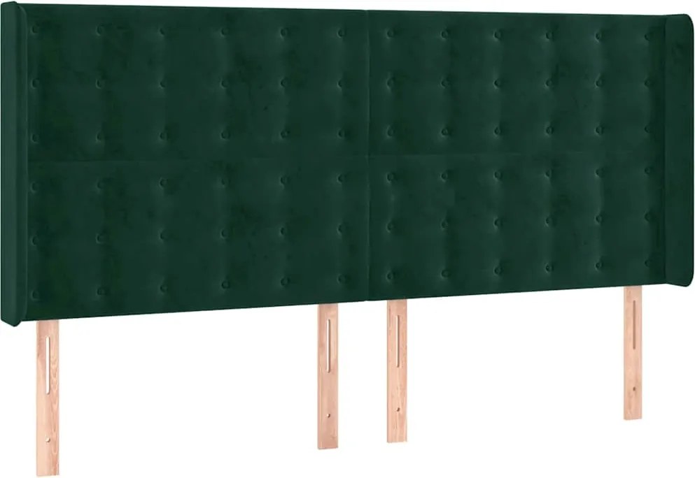 Čelo postele s LED tmavě zelené 203 x 16 x 118/128 cm samet 3124551