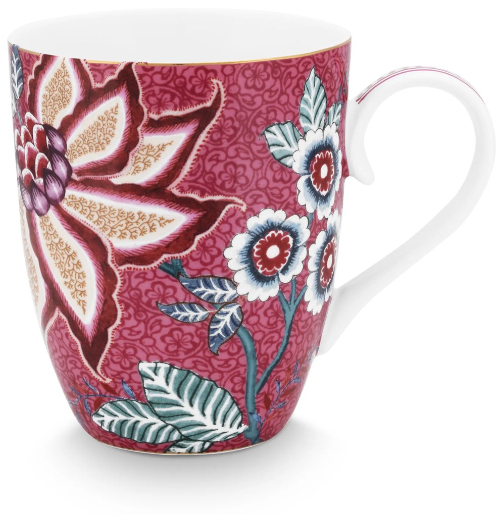 Pip Studio Flower Festival čajový hrnek 350ml, tmavě růžový (Hrnek Flower Festival)