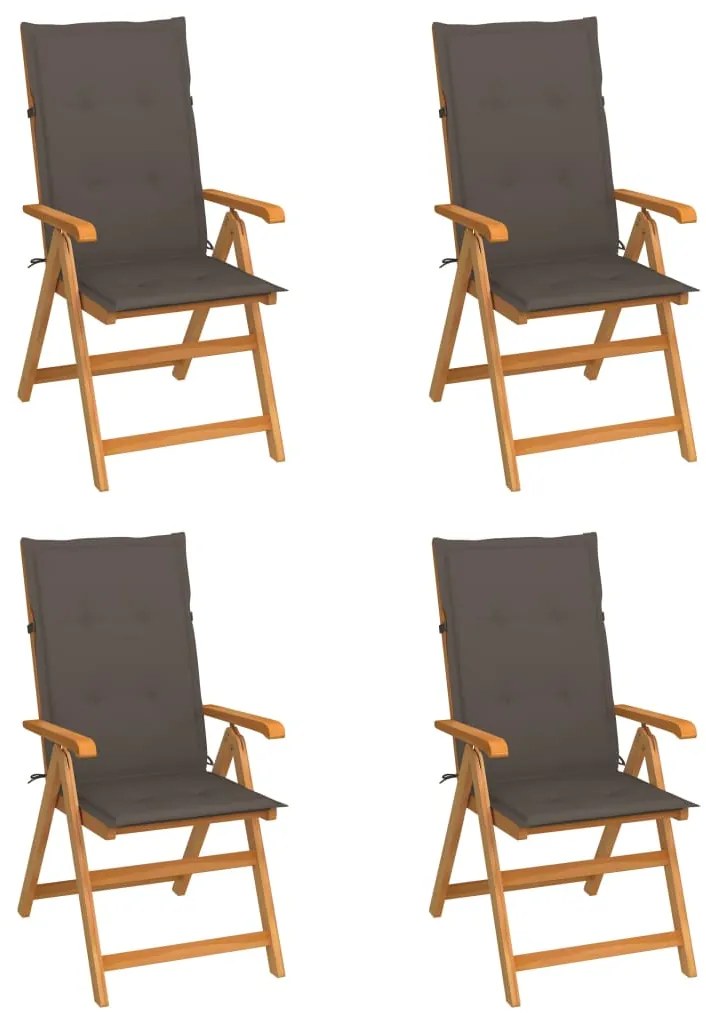 Skládací židle 4 ks s polštáři v barvě taupe, masivní teak 3065538