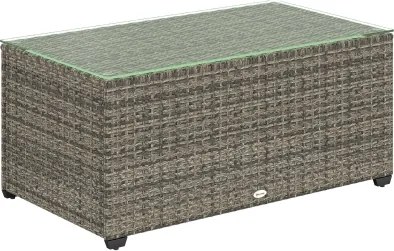 Outsunny zahradní konferenční stolek, odkládací stolek s provázaným vzhledem ratanu a bezpečnostní skleněnou deskou, 90 x 50 x 38 cm, tmavě šedý