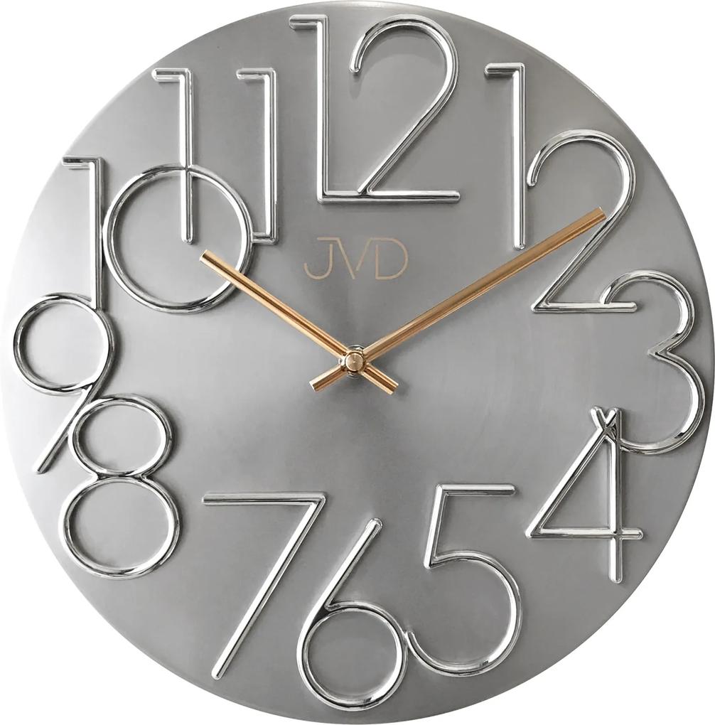 Kovové designové nástěnné stříbrné hodiny JVD HT23.1