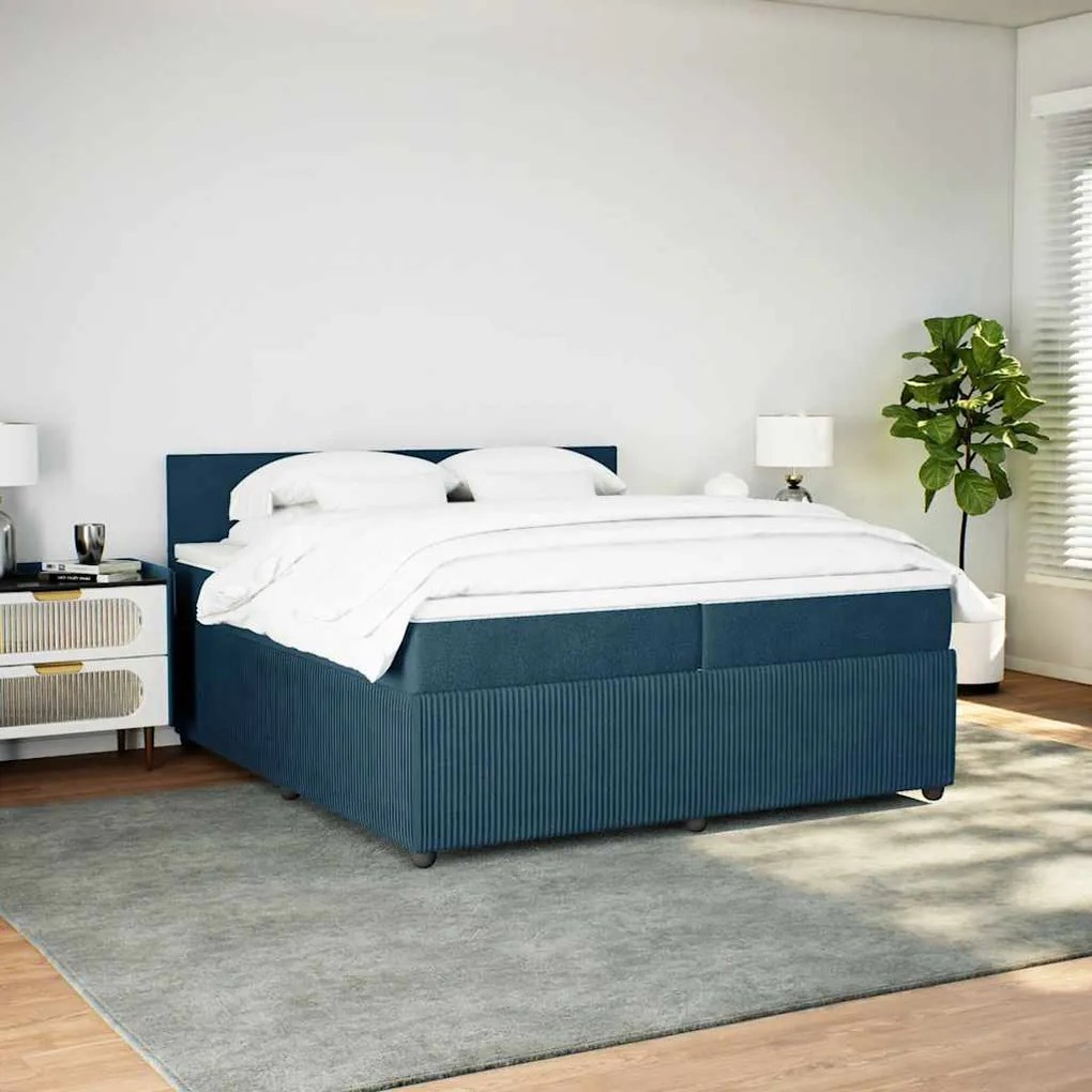 Box spring postel s matrací modrá 200 x 200 cm samet 3287828