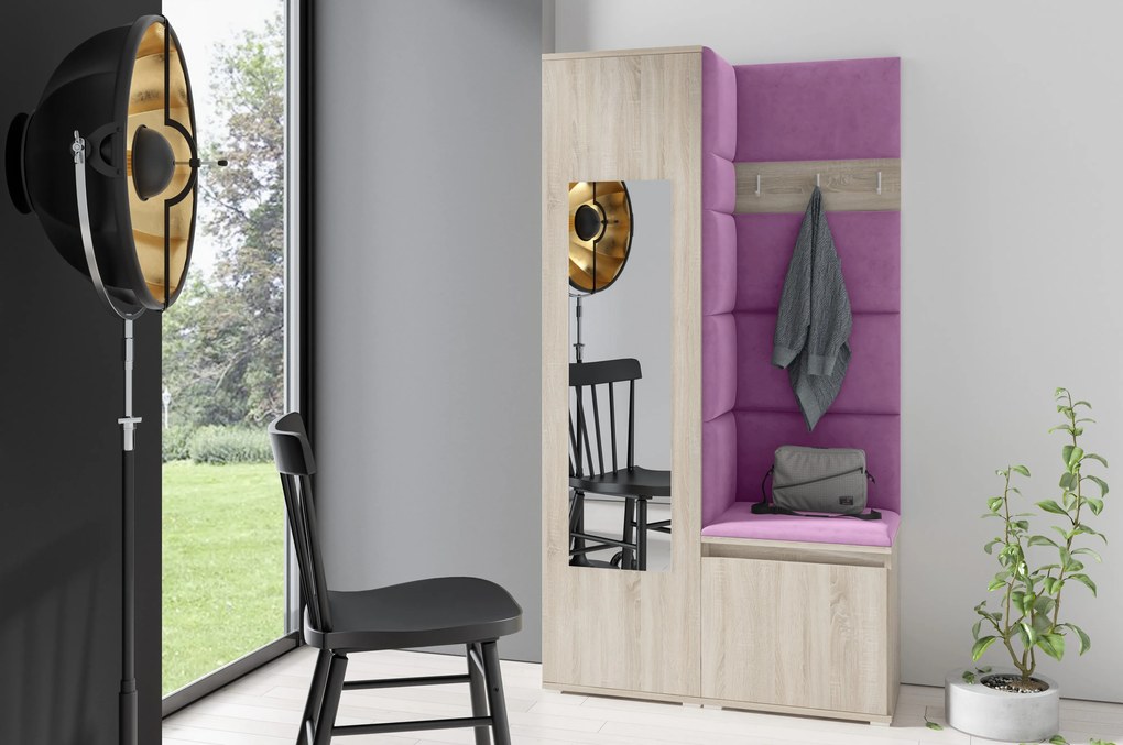 Eka Předsíňová stěna s čalouněnými panely Trinity 13 - Sonoma / Fialová 2311