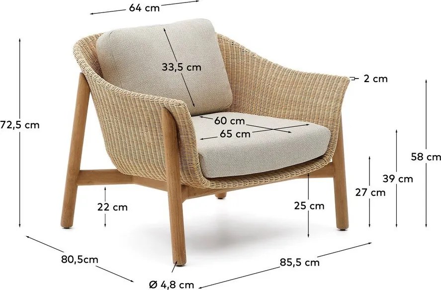 Světle šedé/v přírodní barvě polstrované zahradní křeslo Galea – Kave Home