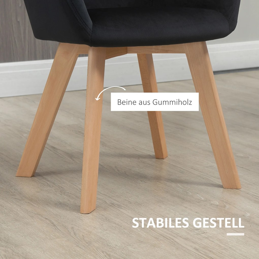 HOMCOM Sada 2 ergonomických kuchyňských židlí s prodlouženými područkami a opěradlem, nosnost do 120 kg, polyester a dřevo, černá 54x57x80 cm | Aosom…