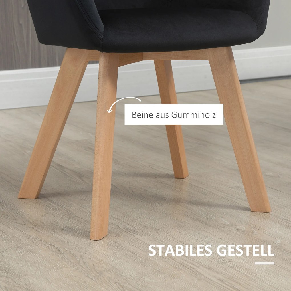 HOMCOM Sada 2 ergonomických kuchyňských židlí s prodlouženými područkami a opěradlem, nosnost do 120 kg, polyester a dřevo, černá 54x57x80 cm