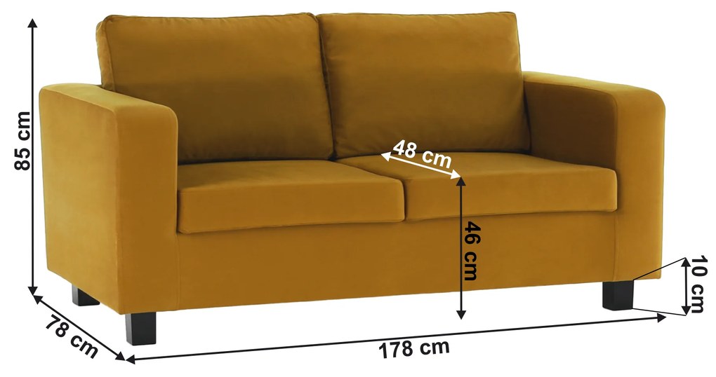 Kondela Celočalouněná pohovka, 3-sed, hořčicová látka, LUANA