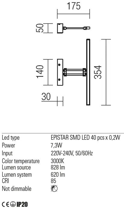 Redo Nástěnná LED lampa Linear, d: 28,5cm Barva: Nikl