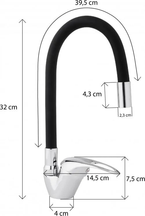 Erga Ceres, stojánková dřezová baterie s elastickým ramenem, šedá-chromová, ERG-YKA-BZ.CERES-BLK