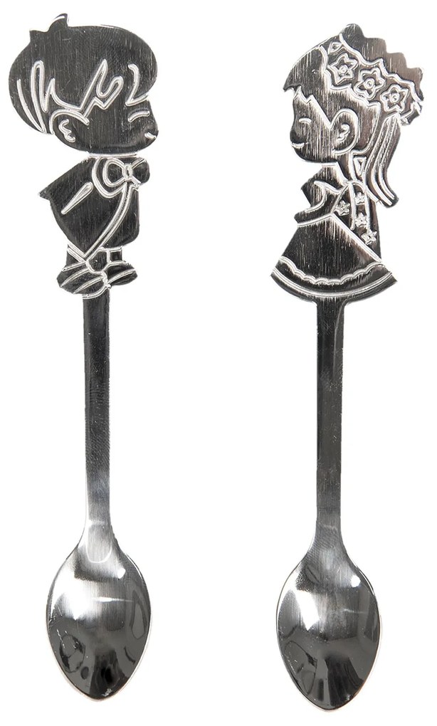 2 ks stříbrné dezertní lžičky panáček a panenka - 2*12 cm