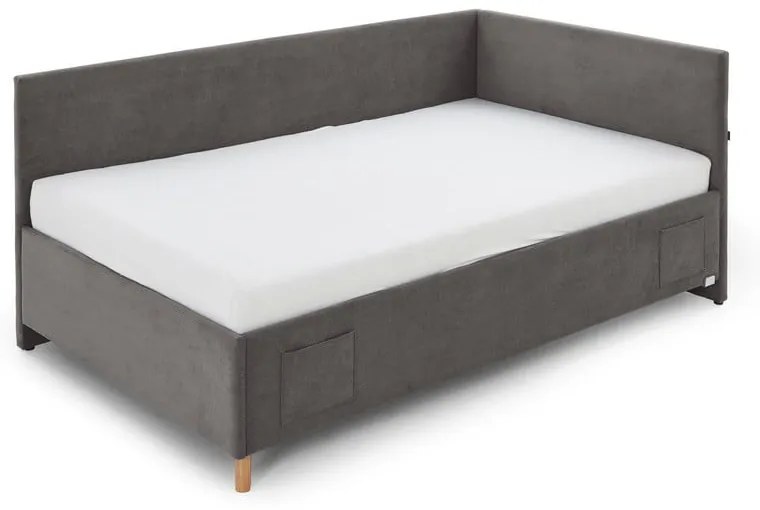 Antracitová čalouněná rohová dětská postel s úložným prostorem s roštem 90x200 cm Cool – Meise Möbel Biano.cz