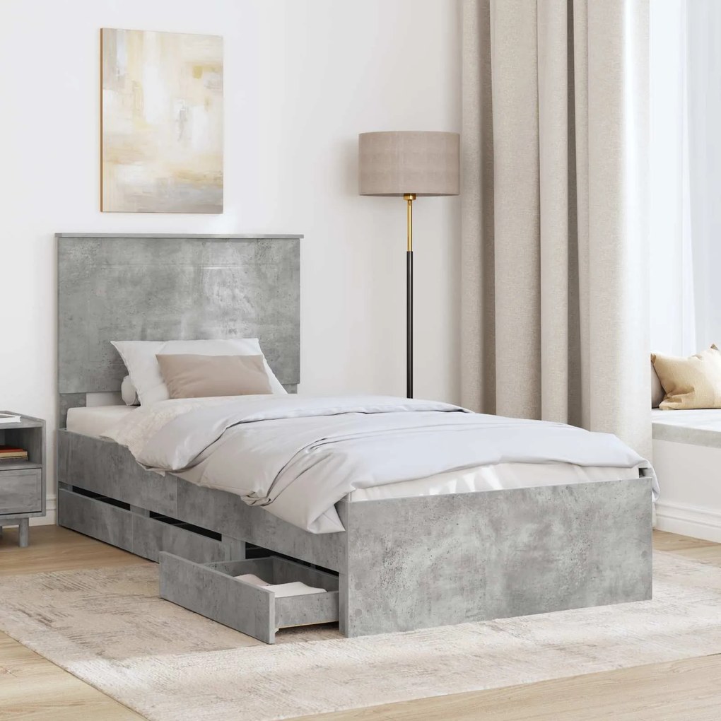 Rám postele s čelo Betonově šedá 75 x 190 cm Inženýrské dřevo 3409513