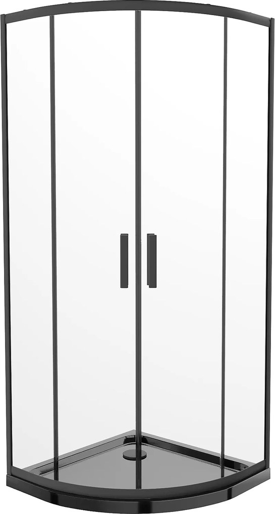 Mexen Rio, čtvrtkruhový sprchový kout s posuvnými dveřmi 70 x 70 cm, 5mm čiré sklo, černý profil + černá sprchová vanička, 863-070-070-70-00-4170B