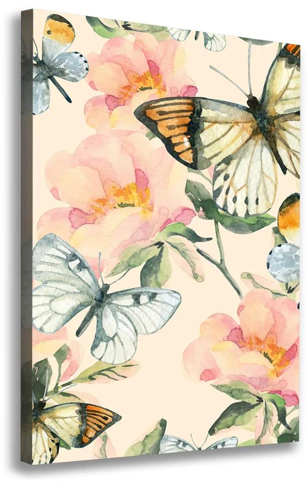 Wallmuralia Foto obraz na plátně Růže a motýli 70x100 cm