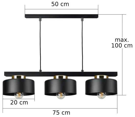 Lustr na lanku IGNIA 3xE27/60W/230V černá/zlatá