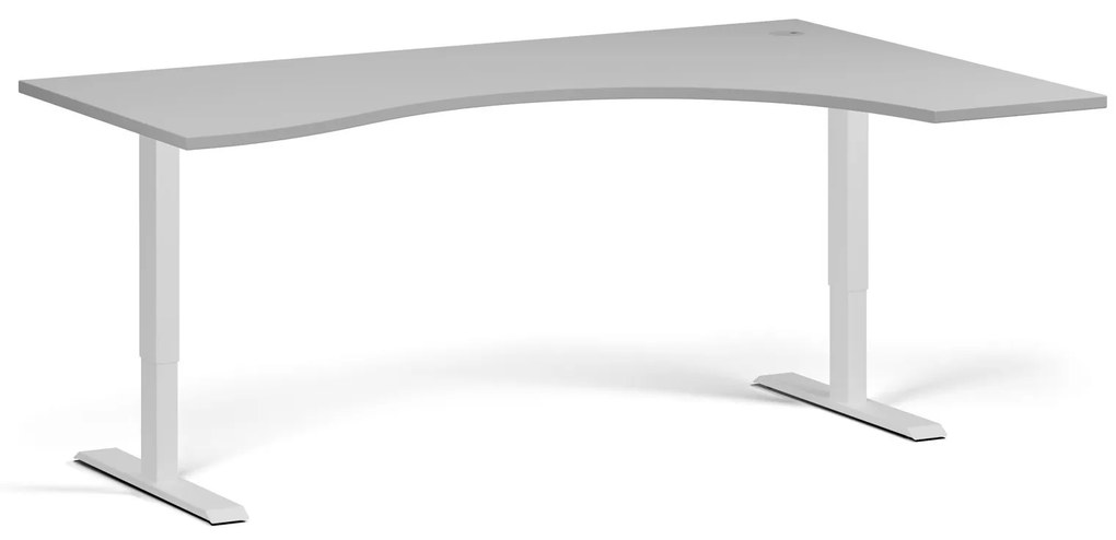 Ergonomický výškově nastavitelný stůl, 180x120 cm, 1 motor, L/P, bílá podnož, šedá