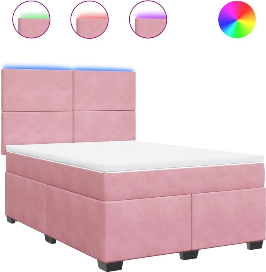 Box spring postel s matrací růžová 140x190 cm samet 3293205