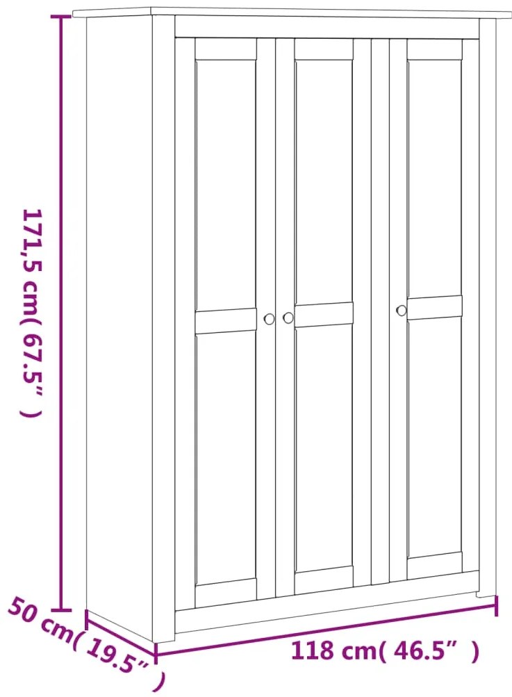 vidaXL Marketos Šatní skříň se 3 dveřmi šedá 118x50x171,5 cm borovice Panama