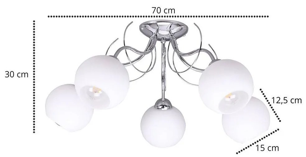 Stropní svítidlo Eliza, 5x bílé skleněné stínítko, ch