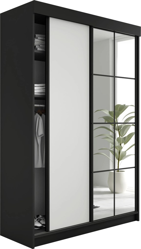 Posuvná skříň LAMARO - 138x205x59 - černý a bílý