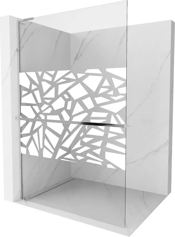 Mexen Kioto+ L, sprchová zástěna Walk-In s poličkou a věšákem 70 x 200 cm, 8mm čiré sklo bílý vzor, ​​chromový profil, 800-070-123-01-85