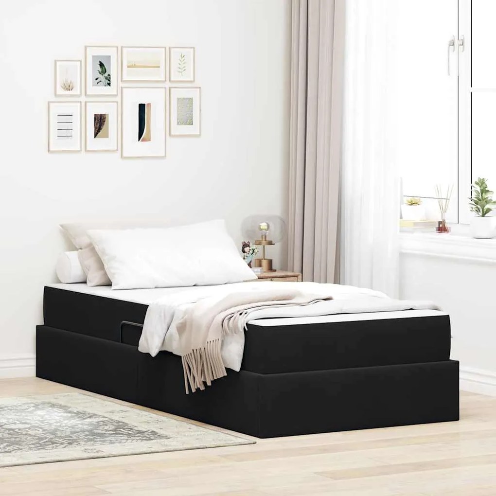 Postel s úložným prostorem a matrací Černá 90 x 200 cm samet 3399696