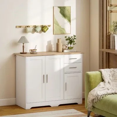 HOMCOM Moderní dřevěná komoda s 2 zásuvkami a 2 skříňkami, 100x40x78 cm, bílá a vzhled dřeva