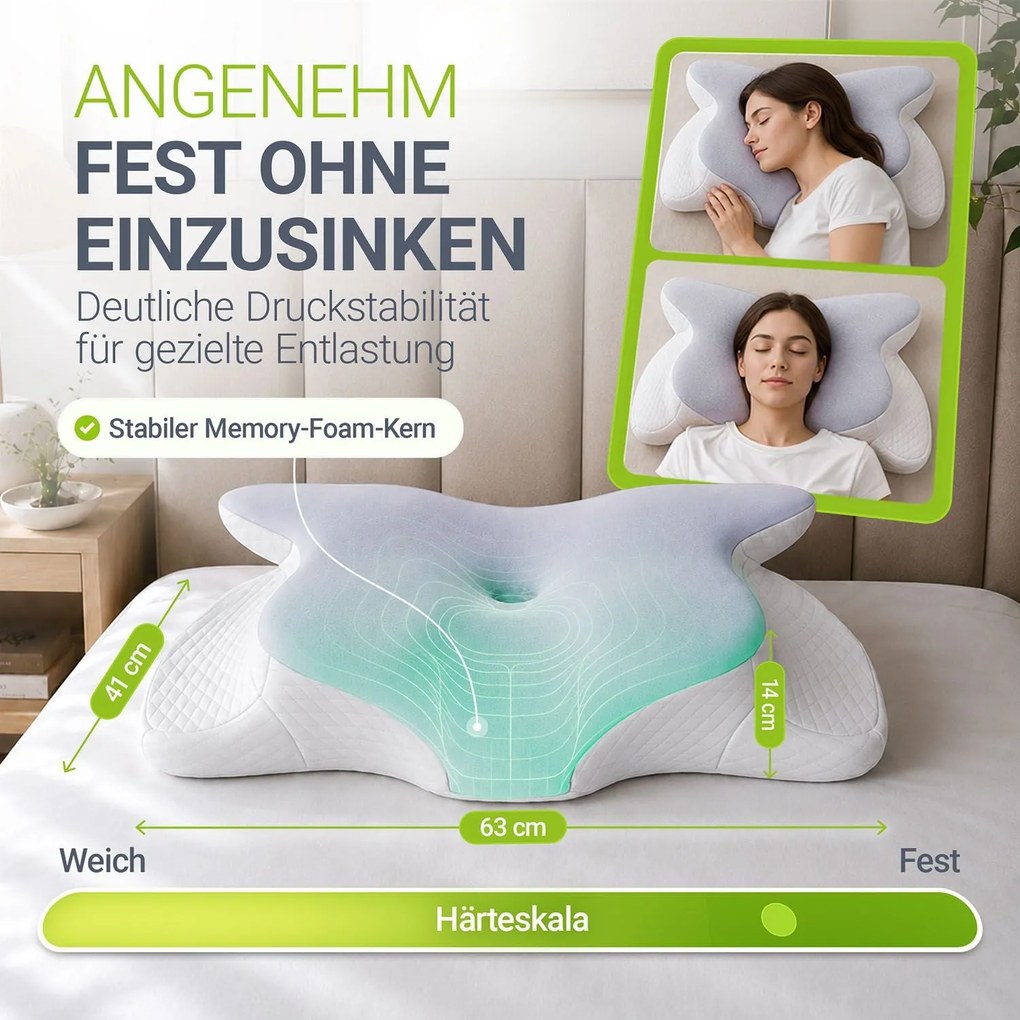Juskys Anatomický polštář z paměťové pěny Barva: bílá / šedá, Velikost sady: 1 ks