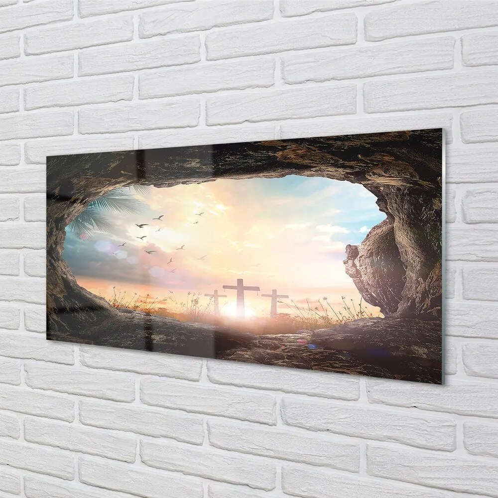 Obraz na skle Cave překročí ptáky 100x50 cm