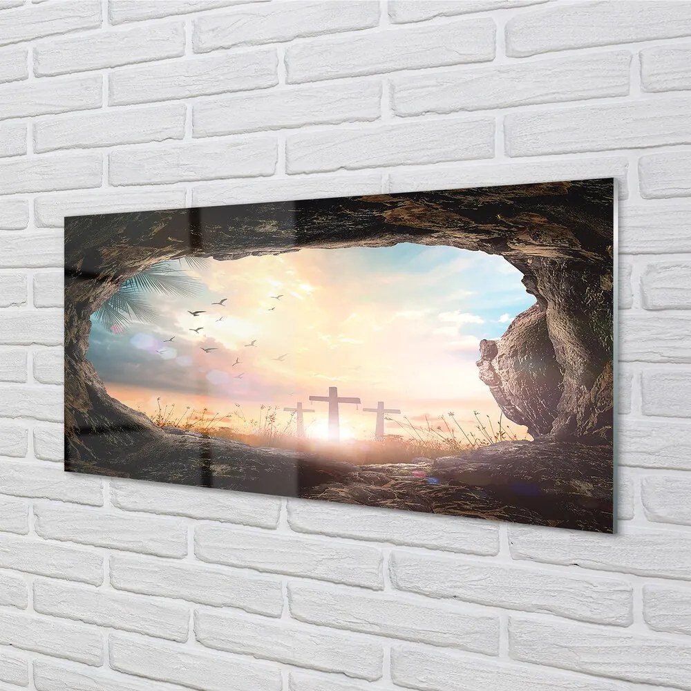 Obraz na skle Cave překročí ptáky 125x50 cm