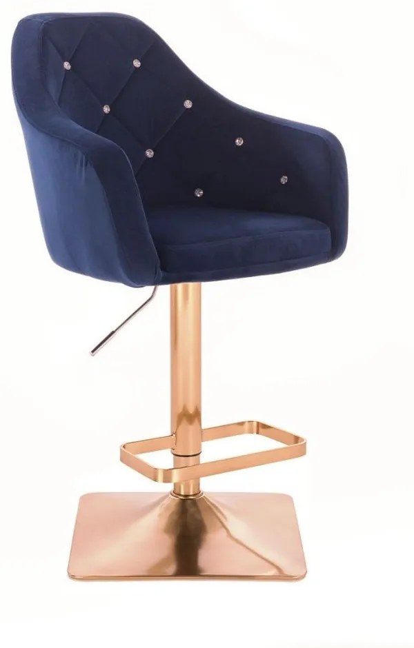 LuxuryForm DESIGN Barová židle ROMA VELUR na zlaté hranaté podstavě - modrá