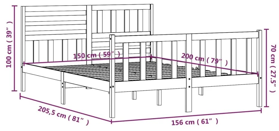 Rám postele bílý 150 x 200 cm King Size masivní dřevo,  3101159