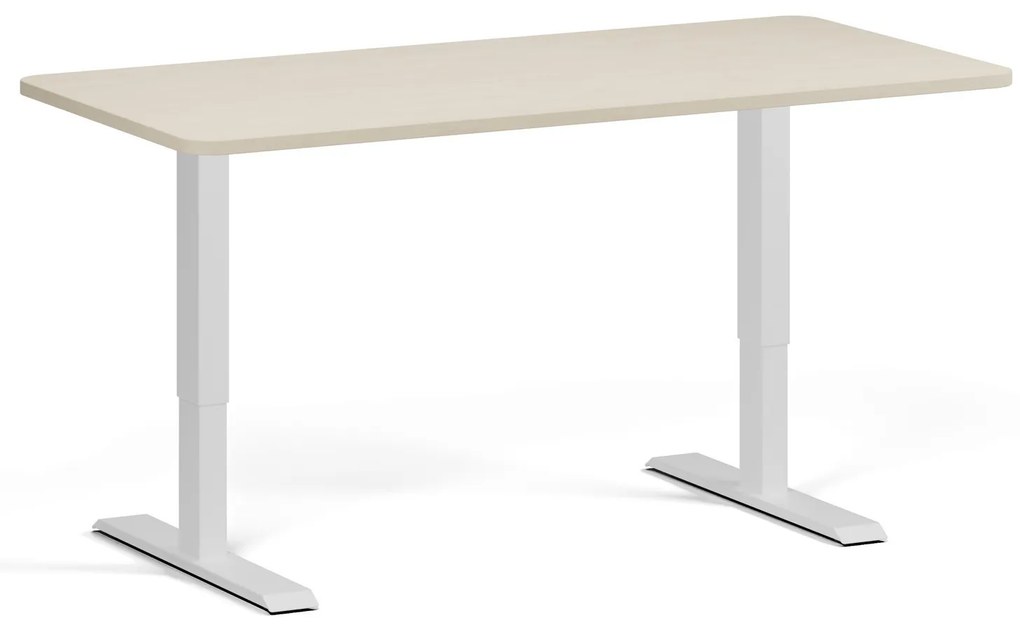 Polohovací stůl se zaoblenými rohy, 160x80 cm, 1 motor, bílá podnož, bříza