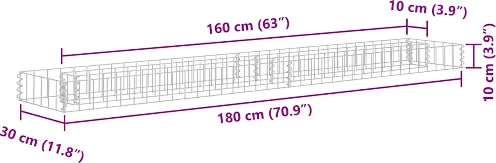 vidaXL Gabionový vyvýšený záhon pozinkovaná ocel 180 x 30 x 10 cm [145632]