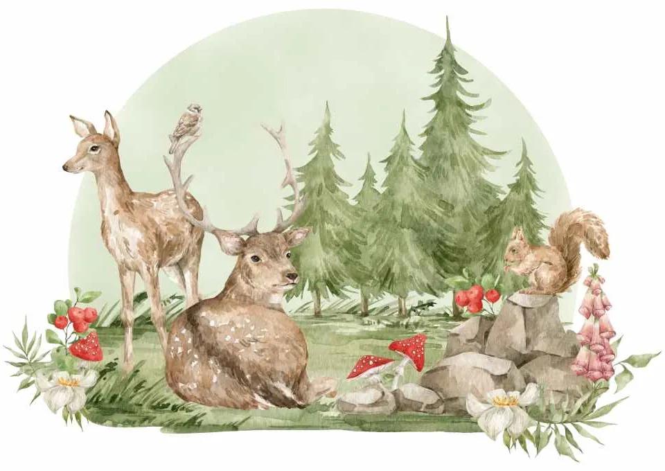 Gario Dětská nálepka na zeď Inhabitants of the forest - jelen, srnka a veverka Rozměry: 95 x 137 cm