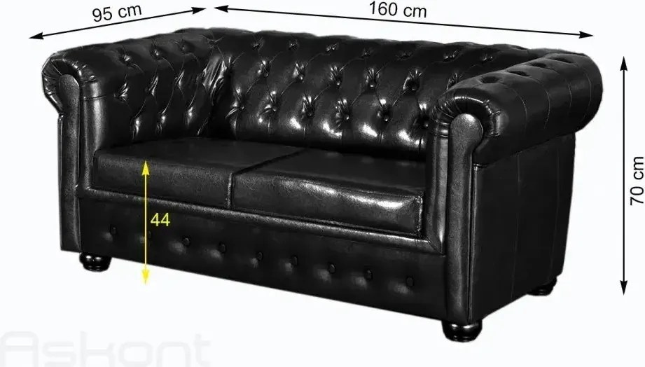 Askont Chesterfield Bis: Pohovka 2M antique black s puncy