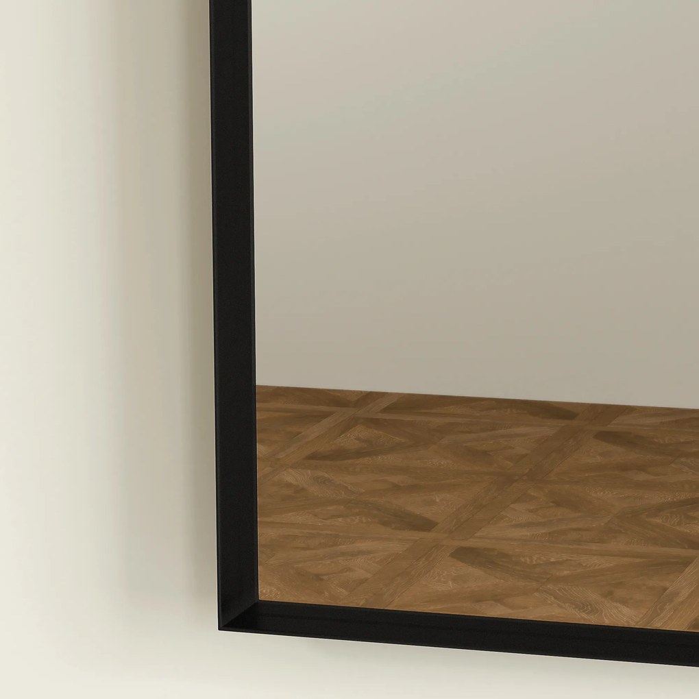HOMCOM Koupelnové Zrcadlo 50 x 70 cm se Zabezpečovací Fólií, Koupelnové Zrcadlo s Hliníkovým Rámem, Nástěnné Zrcadlo do Koupelny a Ložnice, Černé