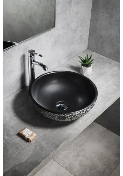 Sapho - Umyvadlo na desku PRIORI pr. 41 cm černá/bílá